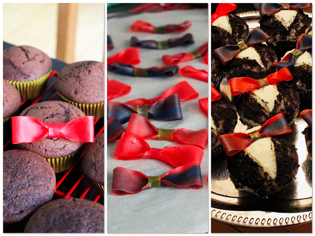 Tuxedo cupcakes with candy bow ties | Hilary Makes